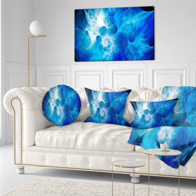 Fractal Blue Smoke Floral Throw Pillow, 12"x20 - Contemporary ...