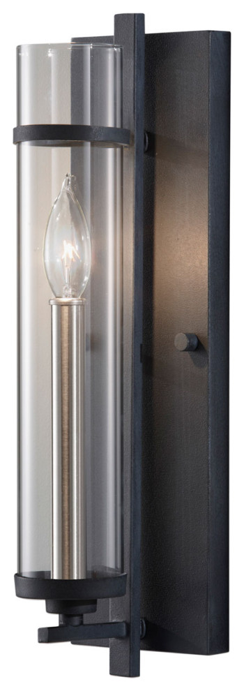 Ethan One Light Wall Sconce in Antique Forged Iron / Brushed Steel ...