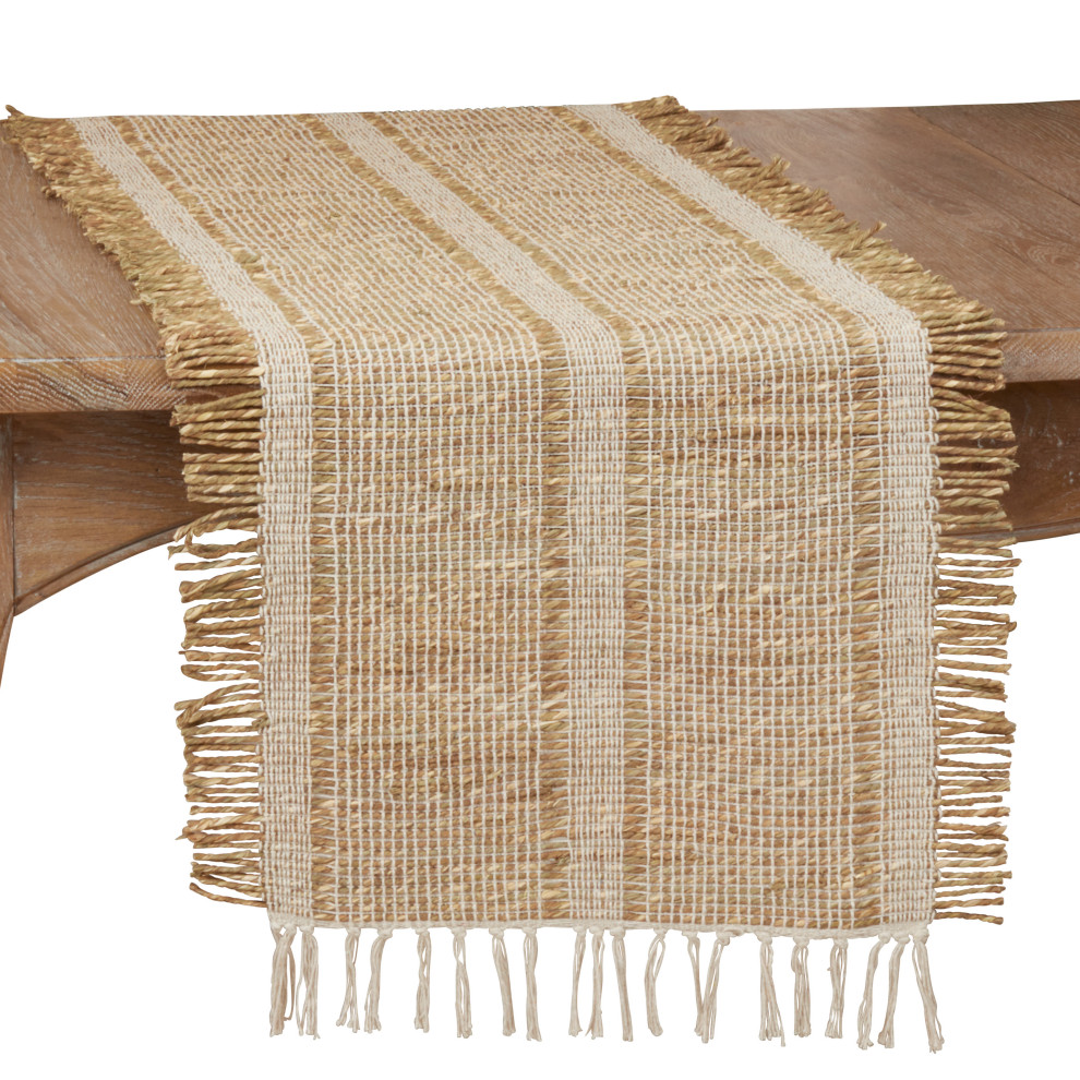 Natural Table Runner With Asiatic Grass Design, 16"x90" - Beach Style ...