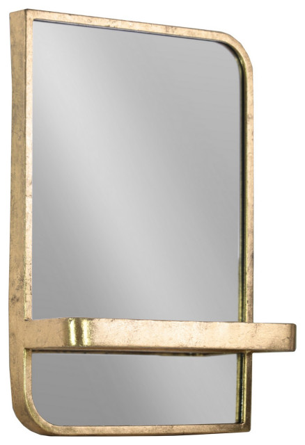 Metal Frame Wall Mirror with Shelf, Set of 2, Distressed Gold ...