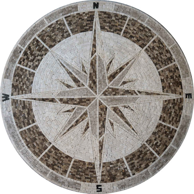 Mosaic Medallion - Neutral Compass, 36" x 36" - Beach Style - Tile ...