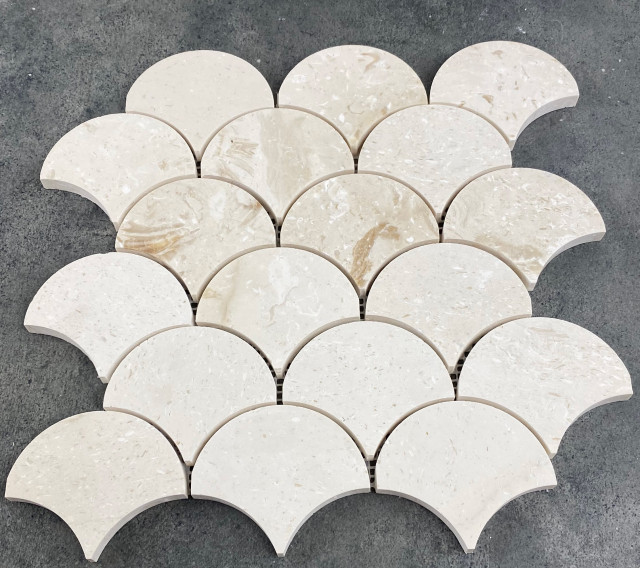 Shell Stone Limestone Laguna Design on 12" x 12" Mesh Mosaic Tile-10 sf ...