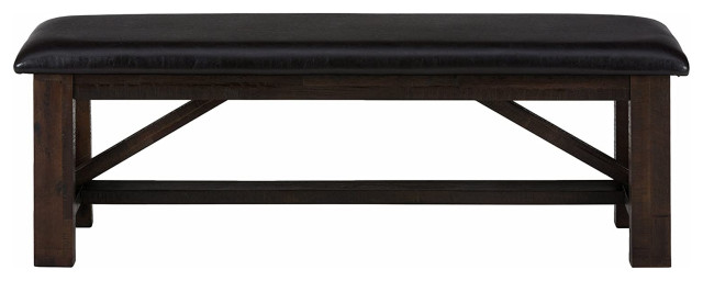 Wooden Bench with Faux Leather Upholstery, Chocolate Brown ...