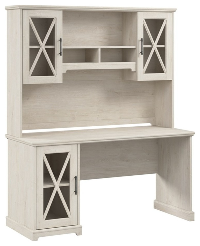 Bush Lennox Engineered Wood Desk with Storage Cabinet in Linen White ...