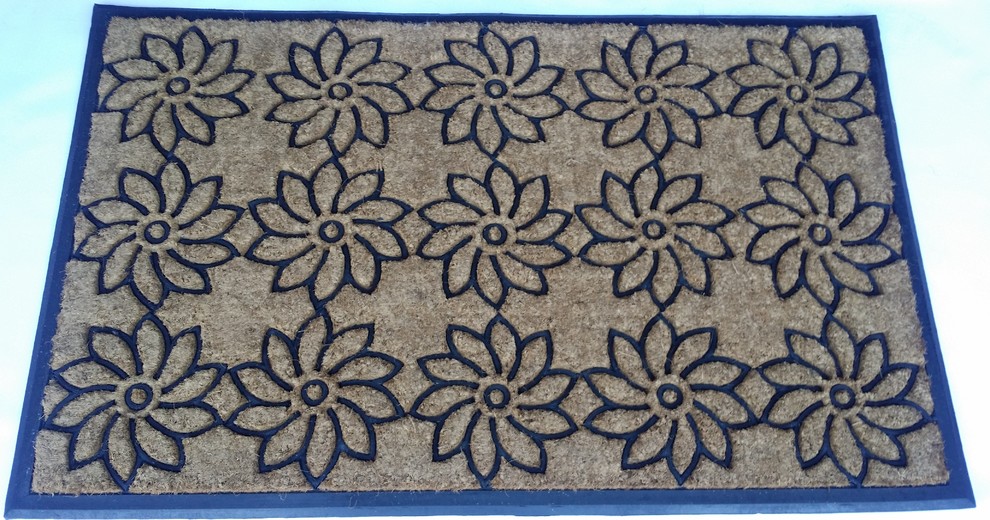 Homenmore "Welcome" Flower Coir Door Mat - Contemporary - Doormats - by ...