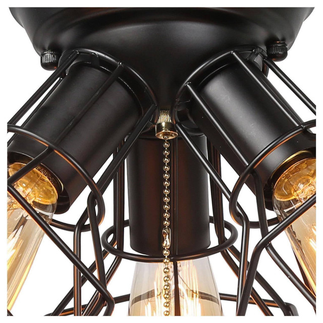LNC 3-Light Industrial Pull-String Ceiling Lamp, Matte Black ...