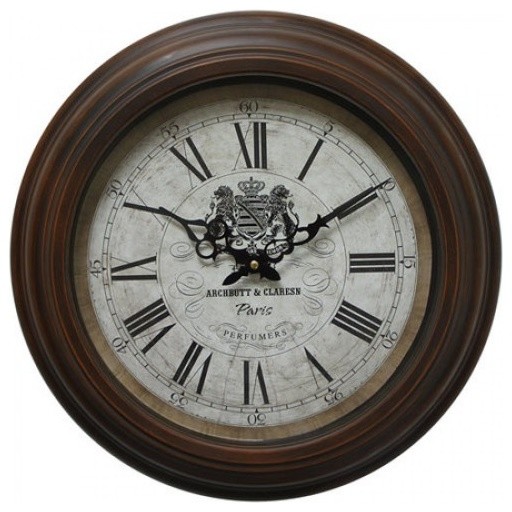 17" Circular Iron Wall Clock Distressed Brown Iron Frame - Traditional ...