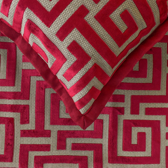 Designer Red Velvet Twin Bed Runner, Maze - Path, King 90"x18" Bed ...