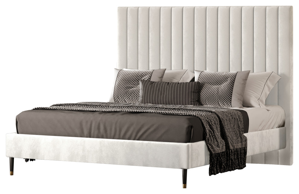 Modrest Hemlock Contemporary White Fabric Bed - Midcentury - Platform ...