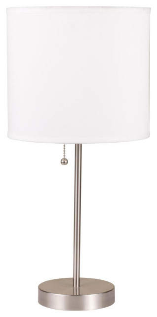 Acme Set of 2 Table Lamp in White Shade and Brush Silver Finish 40042 ...