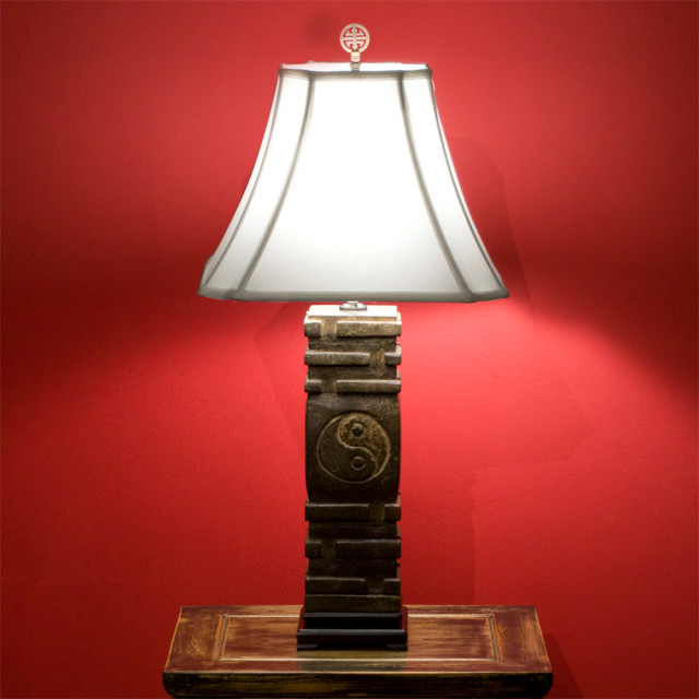 Yin Yang Stone Asian Table Lamp with Shade - Asian - Table Lamps - by ...