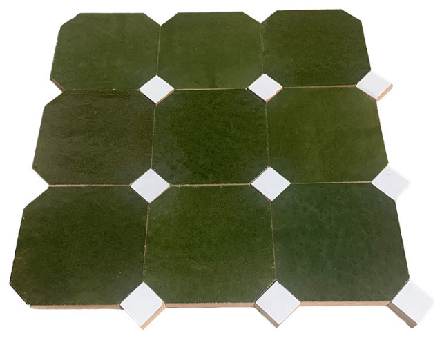 Contemporary Zellige Tile, Hunter Green With White, 8-Panels 12x12 ...