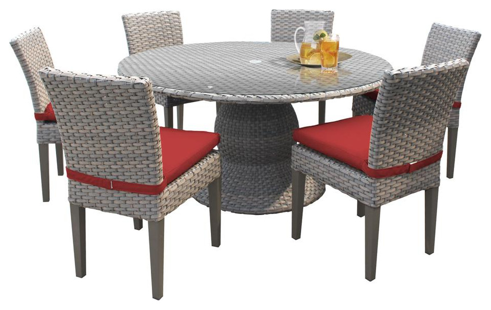 Florence 60 Inch Outdoor Patio Dining Table With 6 Armless Chairs ...