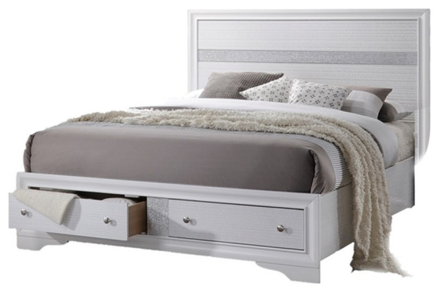 Matrix Traditional Style King Size Storage Bed in White made with Wood ...
