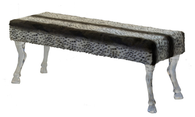 Benzara BM285038 Accent Bench, Acrylic Hooved Legs, Faux Fur Gray ...