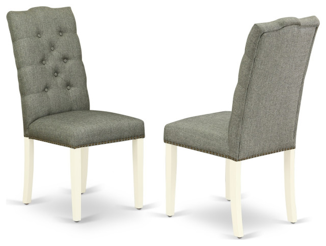 Set of 2 Elsa Parson Chair With Linen White Finished Leg, Gray Fabric ...