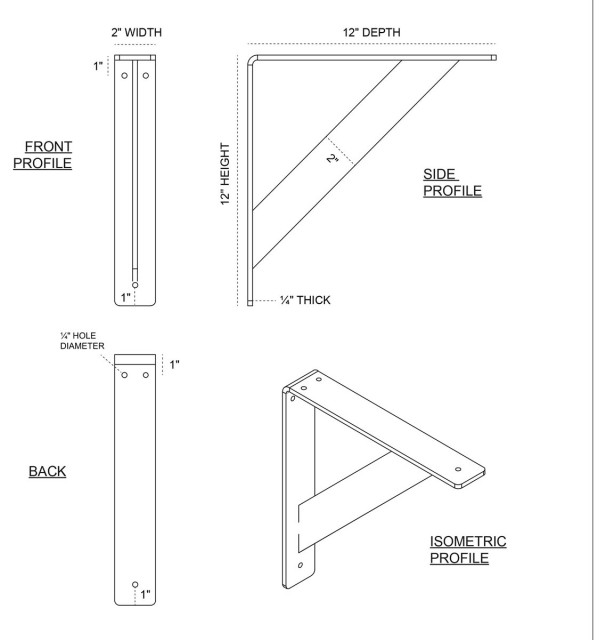 2"x20"x20" Traditional Steel Bracket, Hammered Black, 2Wx12"Dx12"H ...