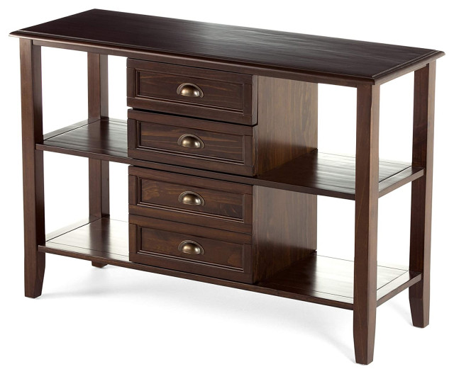 Unique Console Table, Multiple Open Shelves and Storage Drawers ...