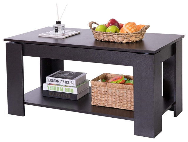 Modern Black Coffee Table with Lift Top and Lower Shelf, Rectangular ...
