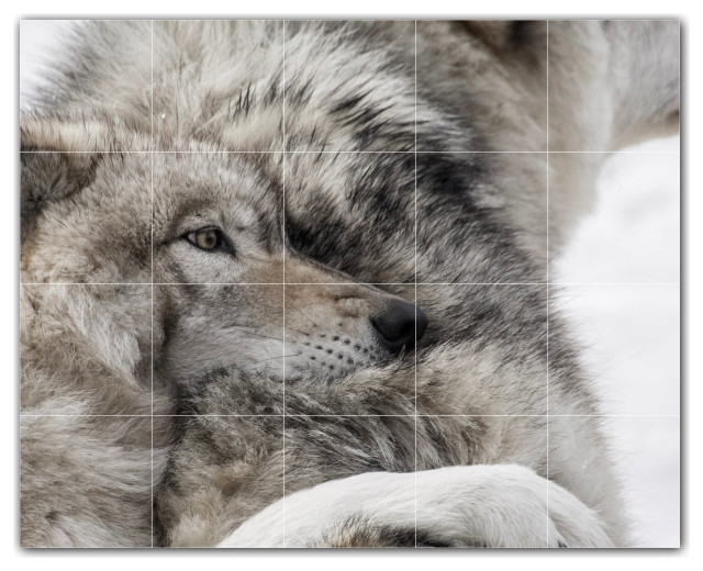 Wolf Ceramic Tile Wall Mural HZ501246, 30" Wide x 24" High - Rustic ...
