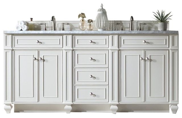 Bristol 72" Double Vanity, Bright White, Arctic Fall Solid Surface Top ...