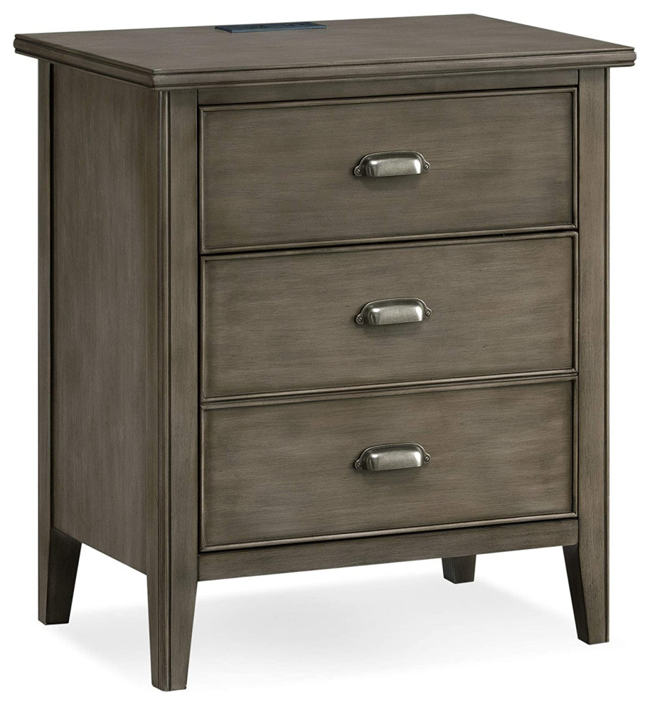 Unique Nightstand, Cabinet With Faux Drawer Door & Charging Station ...