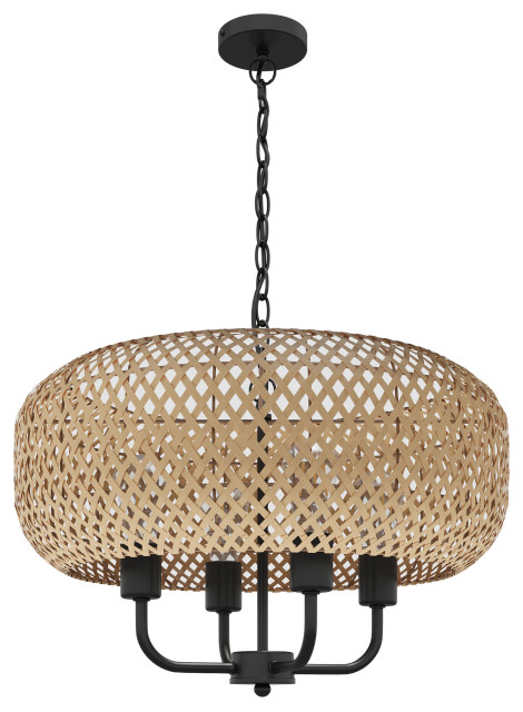 Farmhouse 4-Light Hand-Woven Natural Bamboo Pendant Light - Asian ...