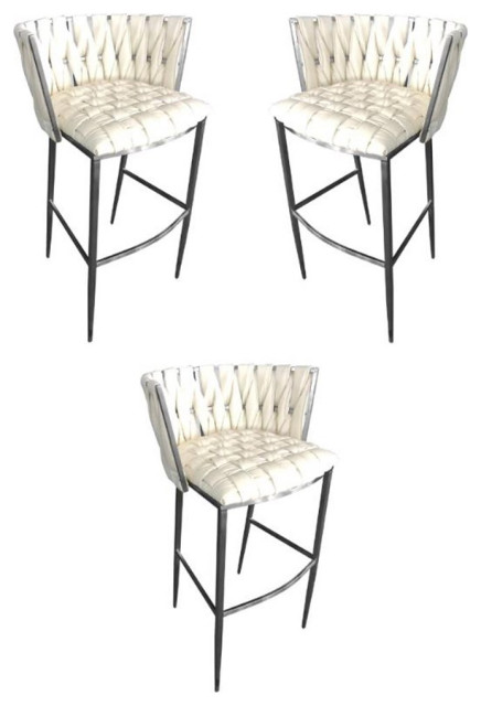 Home Square 26" Stainless Steel Counter Stool in White - Set of 3 ...