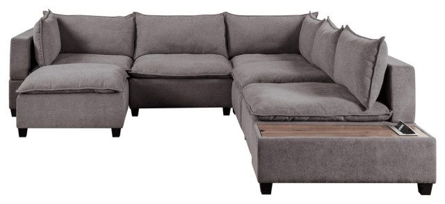 Madison Light Gray 7 Piece Modular Sectional Chaise, USB Storage ...