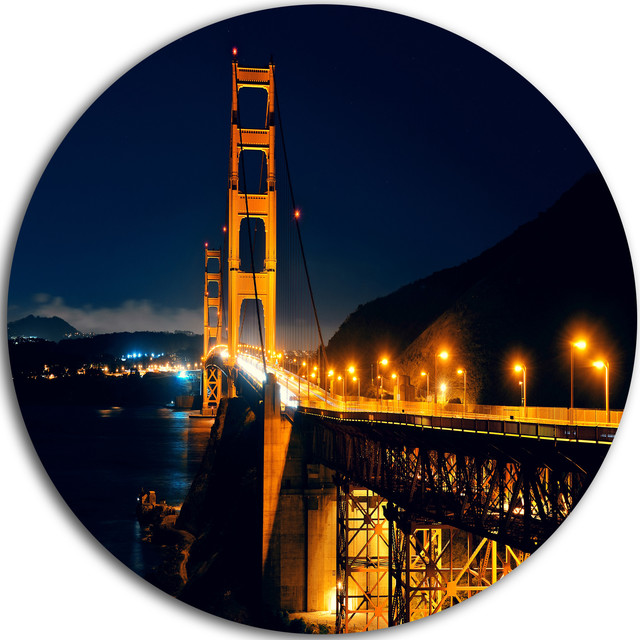 Golden Gate at Night, Sea Bridge Round Metal Wall Art, Disc of 36 inch ...