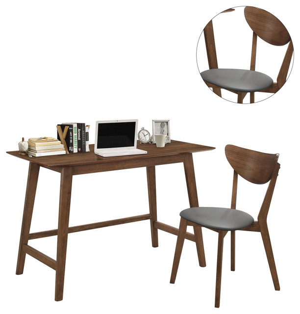 2 Piece Writing Desk Set With Trestle Leg, Walnut - Midcentury - Desks ...