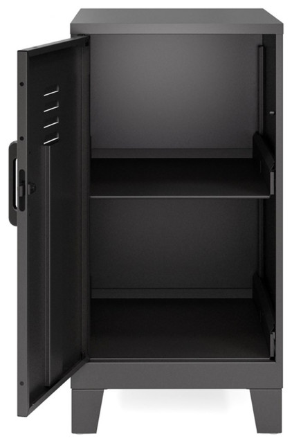 Pemberly Row 27.5"H 2 Shelf Mini Metal Storage Locker Cabinet in Black ...