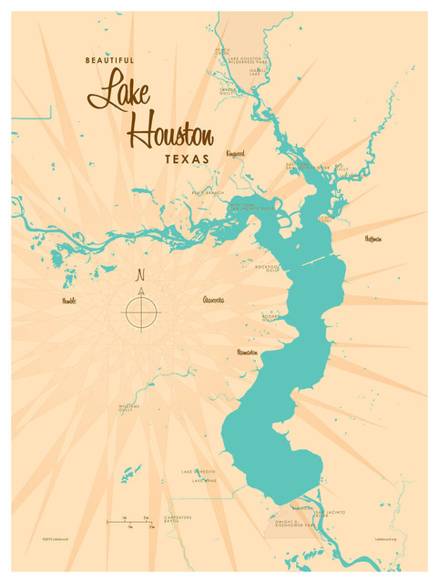 Lakebound Lake Houston Texas Map Art Print, 9"x12" - Contemporary ...