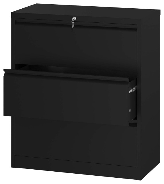 Black 3-Drawer Metal Lateral File Cabinet with Lock for Legal/Letter A4 ...