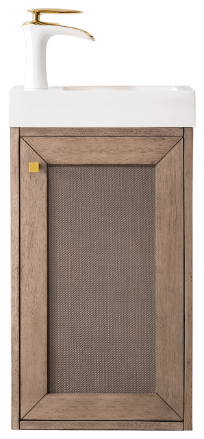 Chianti 16" Vanity, Whitewashed Walnut, White Glossy Resin Countertop ...