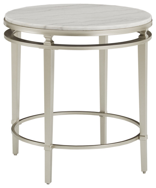 Elegant Side Table, Champagne Silver Frame With Ring Accent & Round ...