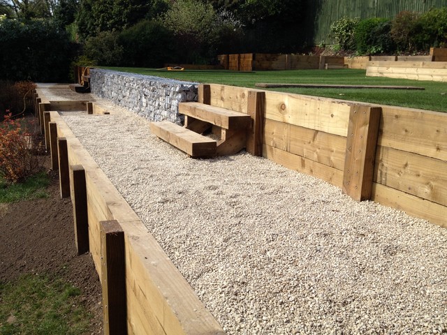 Gabion and Sleeper Walls - Modern - Devon - by Silvertree Gardens ...