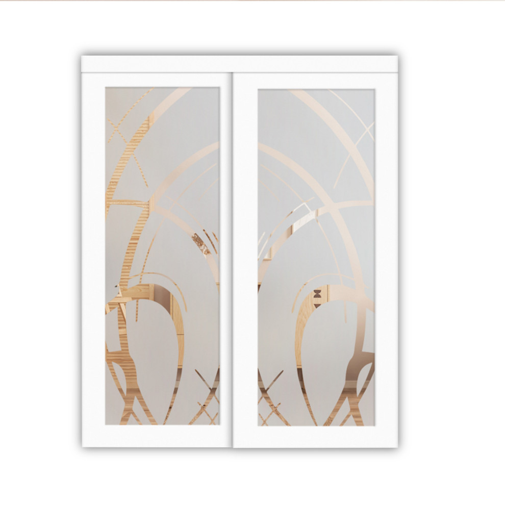 2 Panels Closet / Wardrobe Door with Frosted Design Mirror Insert ...