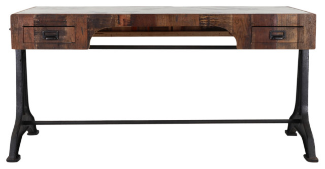 Melbourne Rustic Teak Wood Office Desk With Natural Marble Inlay ...