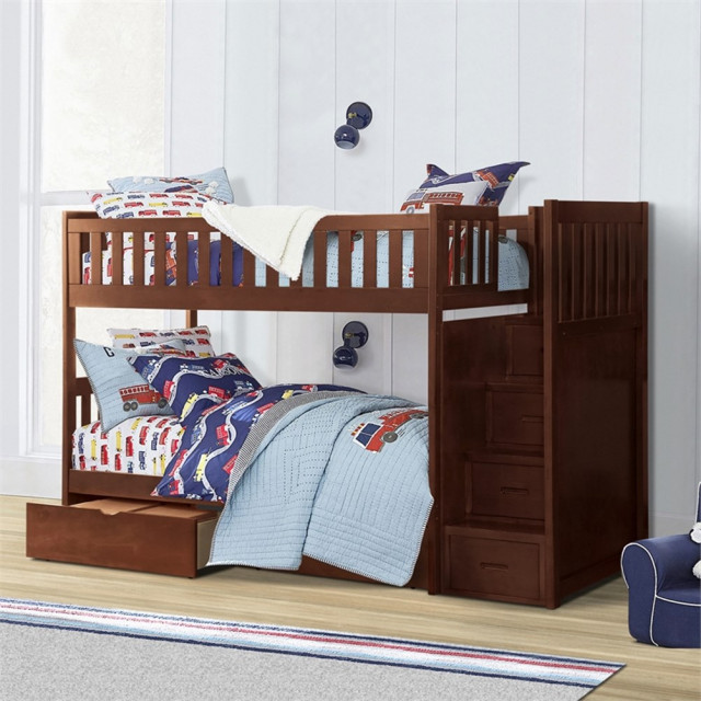 Lexicon Rowe Reversible Step Storage Wood Bunk Bed with Storage Boxes ...