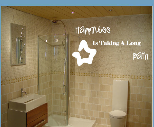Happiness is Vinyl Wall Decal bathroomquotes03, 48 in. - Contemporary ...