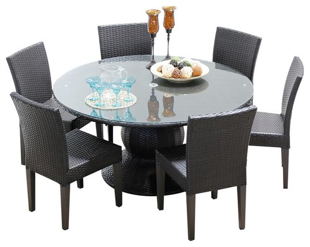Barbados 60 Inch Outdoor Patio Dining Table With 6 Armless Chairs ...