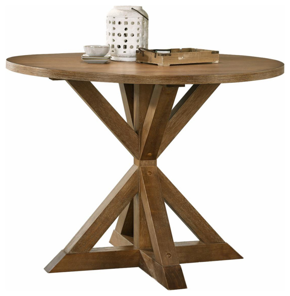 Rustic Dining Table, Cross-Buck Pedestal Base With Round Wooden Top ...