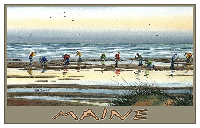 by Artist Dave Bartholet Maine Clam Diggers Art Print, 24"x36" - Beach ...