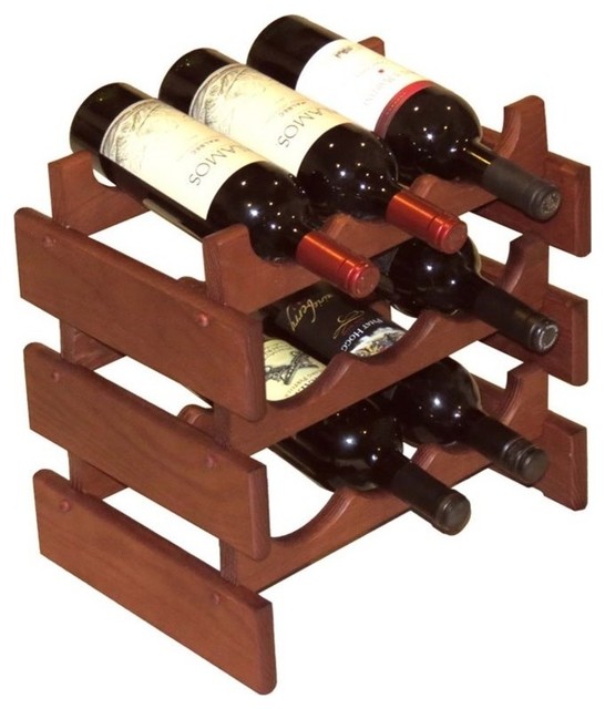 Pemberly Row 3 Tier 9 Bottle Wine Rack in Mahogany - Transitional ...