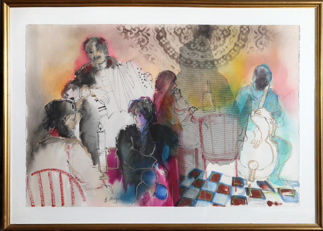 Batia Magal, Restaurant Scene, Watercolor and Pastel Drawing ...