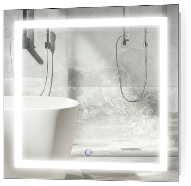 LED Lighted Bathroom Mirror Wall Mount With Defogger and Dimmer, 24"x24 ...