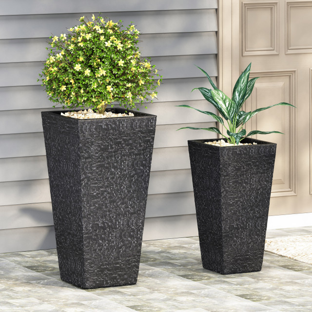 Tengren Outdoor Medium and Small Cast Stone Planters, Set of 2 ...