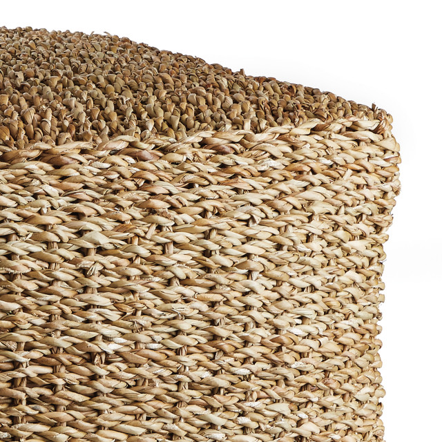 Casual Woven Seagrass Square Wide Pouf Natural Coastal Cottage Ottoman Table - Beach Style ...