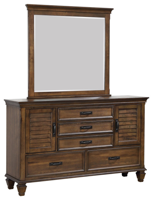 Rustic Dresser With Mirror, Multiple Drawers & 2 Louvered Doors ...
